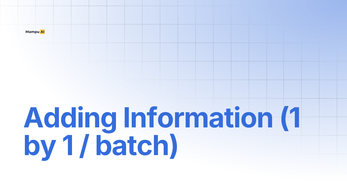 Adding Information (1 by 1 / batch) | Mampu AI